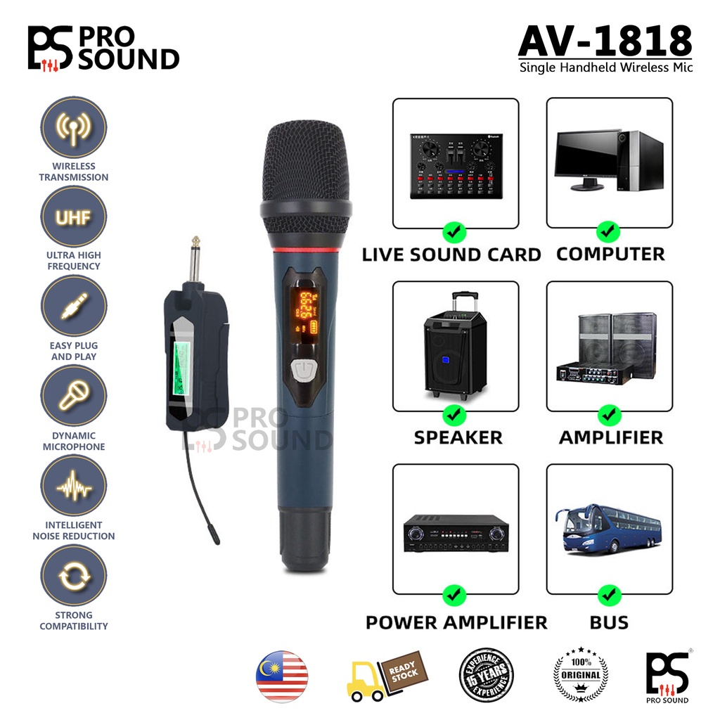 PS AV-1818 UHF Universal Wireless Mic Set Single Handheld Dynamic Mic ...