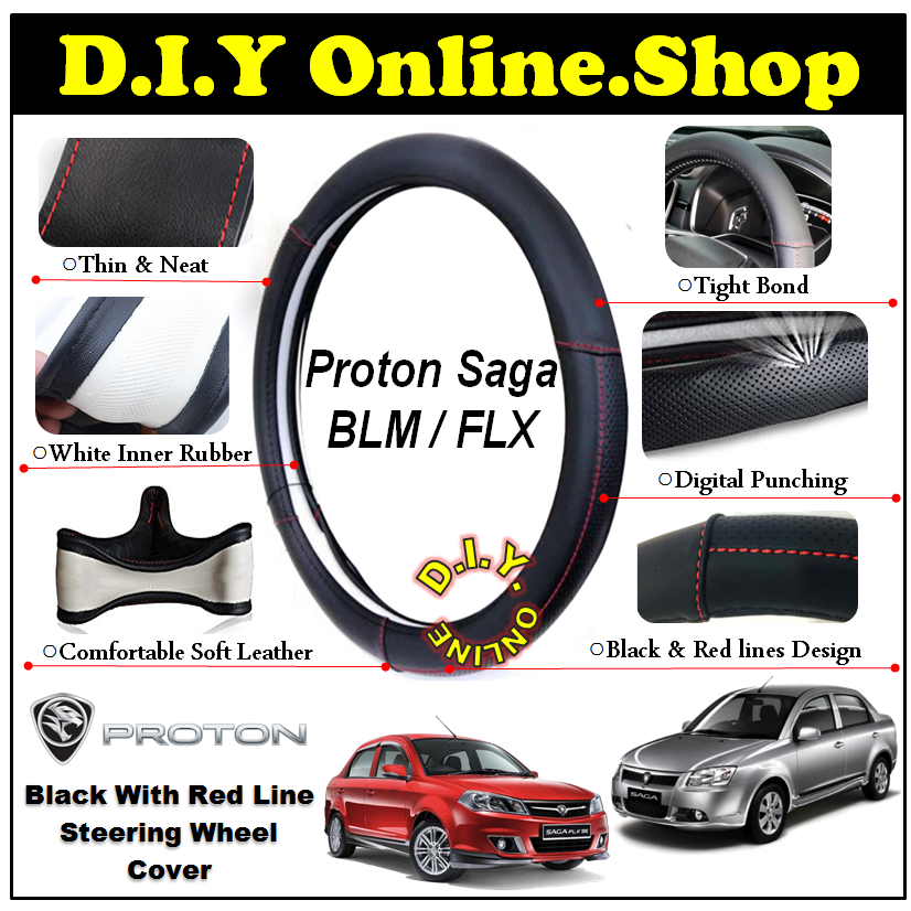 PROTON SAGA BLM SAGA FLX BLACK RED LINES STEERING WHEEL COVER Shopee Malaysia