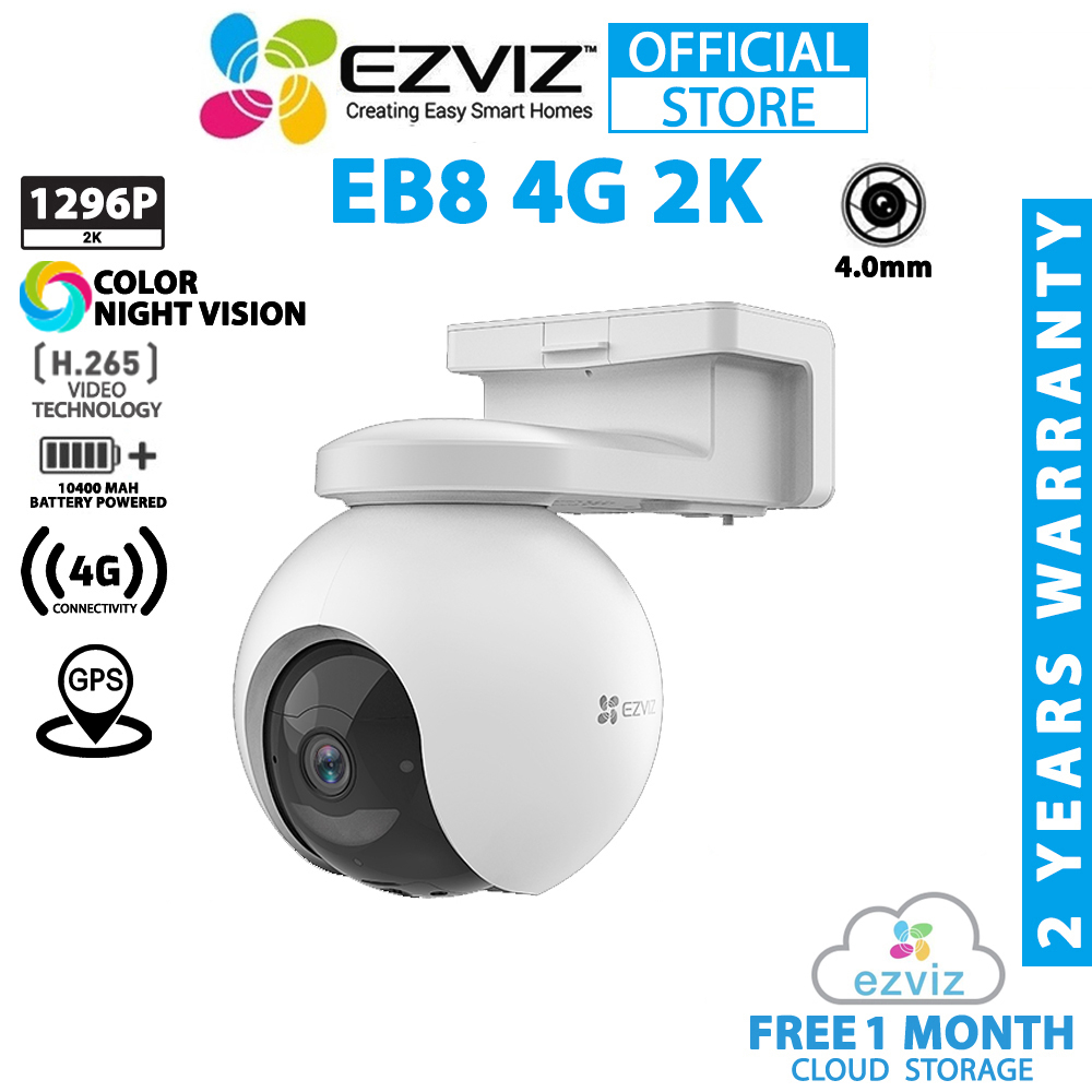 Ezviz EB8 4G 3MP 2K Pan & Tilt GPS Battery Powered Two Way Talk Color ...