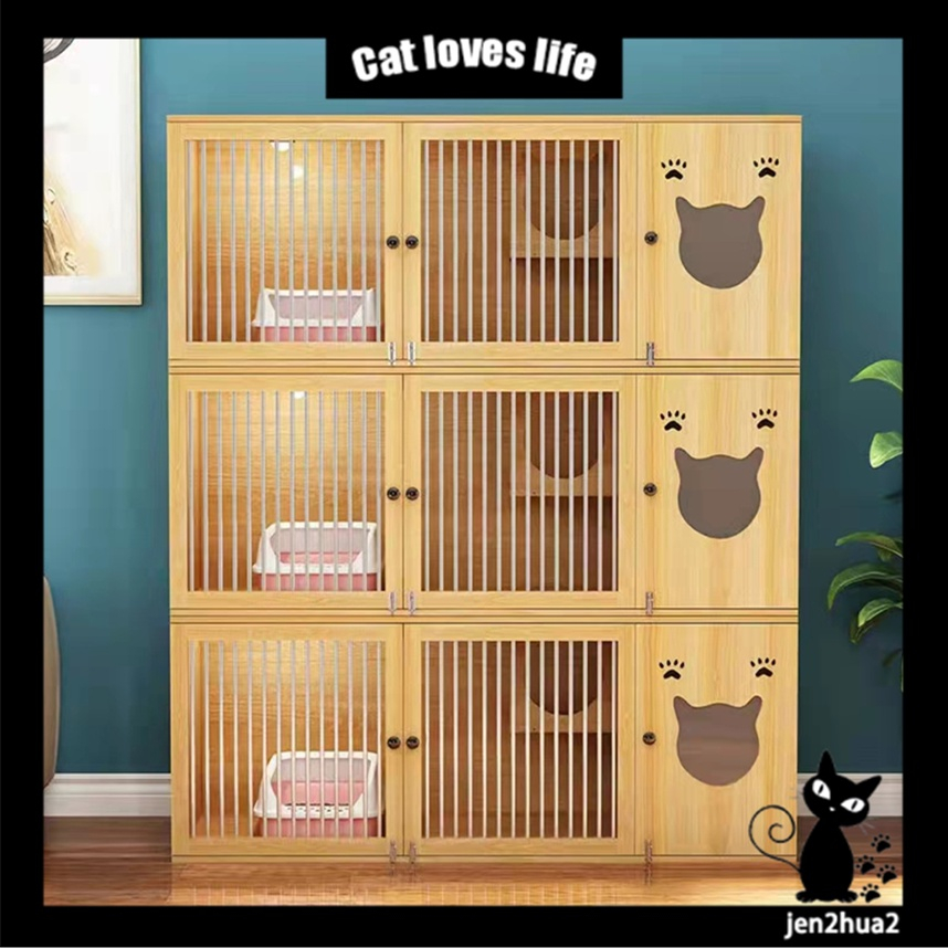 Cat villa solid wood cat cage cat house home cat nest display cabinet sangkar kucing combination ...