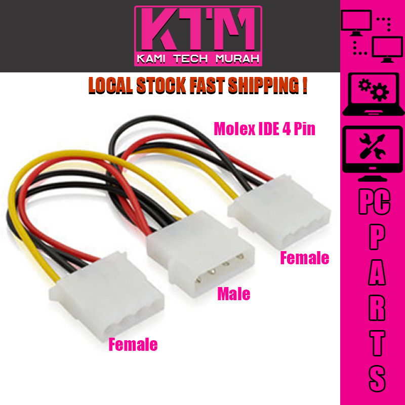 Dual 4 Pin to Two Female IDE Molex 4 Pin Y Splitter Power Cable ...