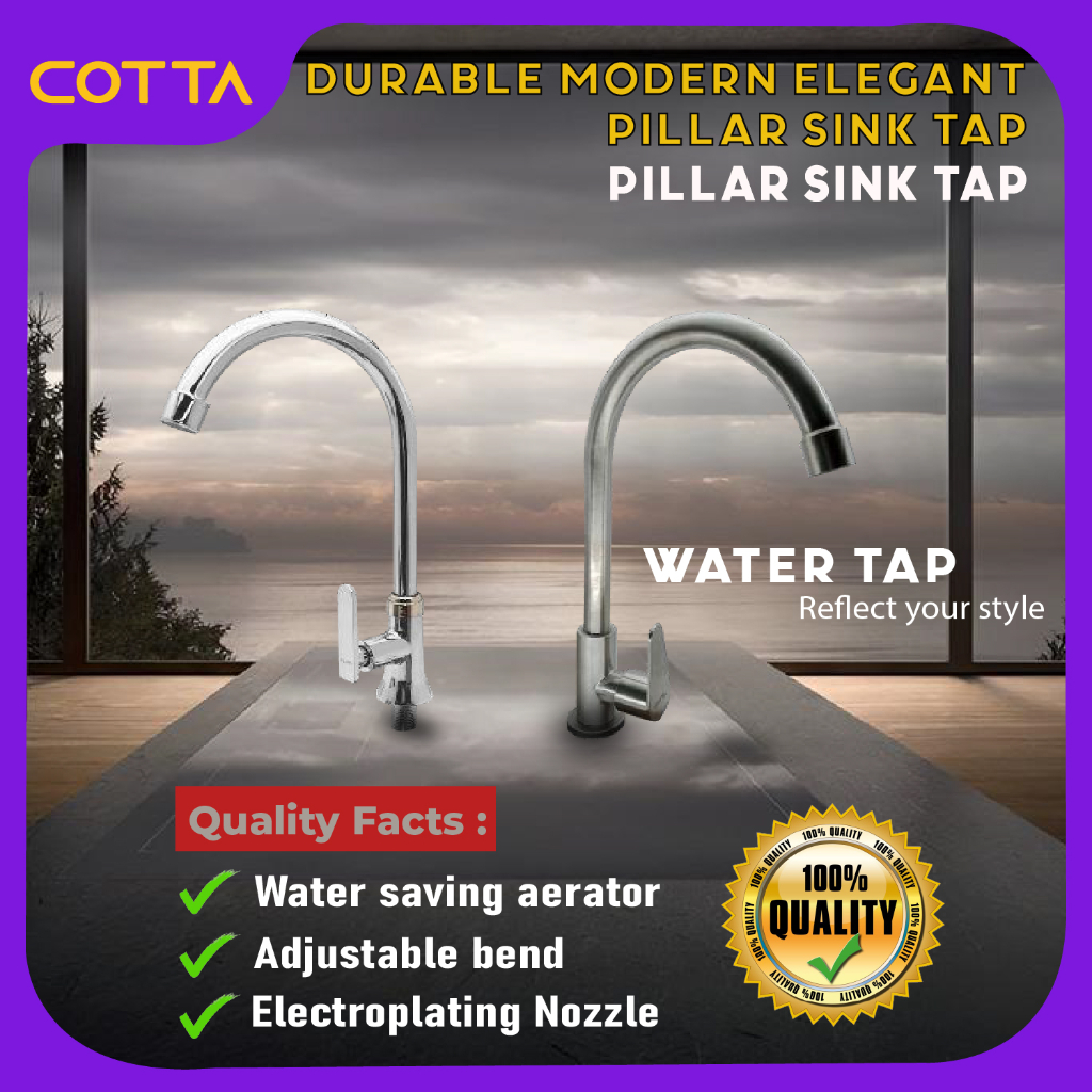 COTTA Water Tap Faucet Pillar Stainless Steel Kitchen Tap Pipe Kepala ...