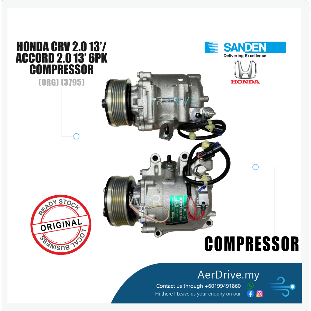 SANDEN ORIGINAL HONDA CRV 2.0 13'/ ACCORD 2.0 13' 6PK Compressor 3795 ...