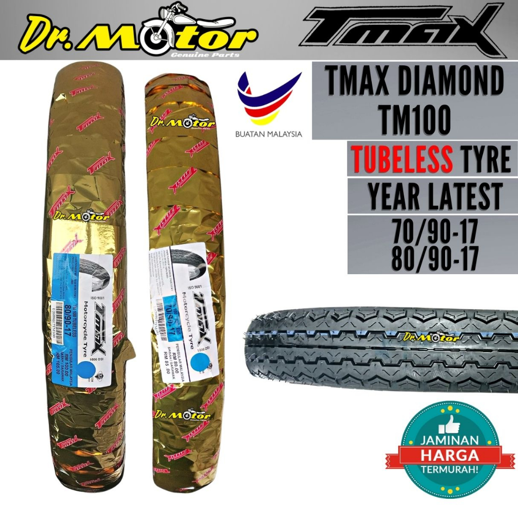Tmax Diamond Tyre Tubeless Tayar Tire TM818 TM100 TM 900 TT9 70/90-17 ...