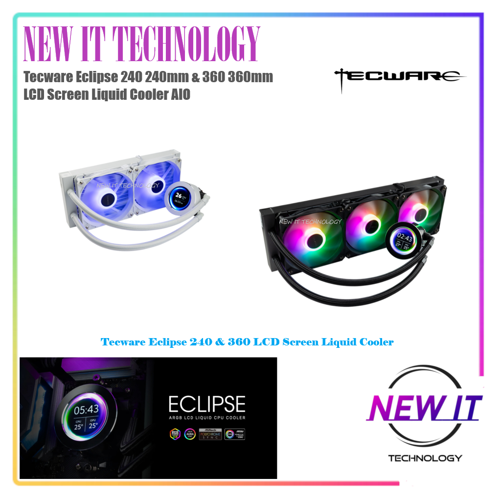 Tecware Eclipse 240 240mm & 360 360mm LCD Screen Liquid Cooler AIO ...
