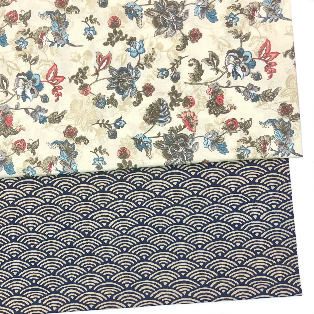 Kain Comb Cotton Corak Bunga & Motif Tradisional (Bidang 60”) / Artistic Flower & Seigaiha ...