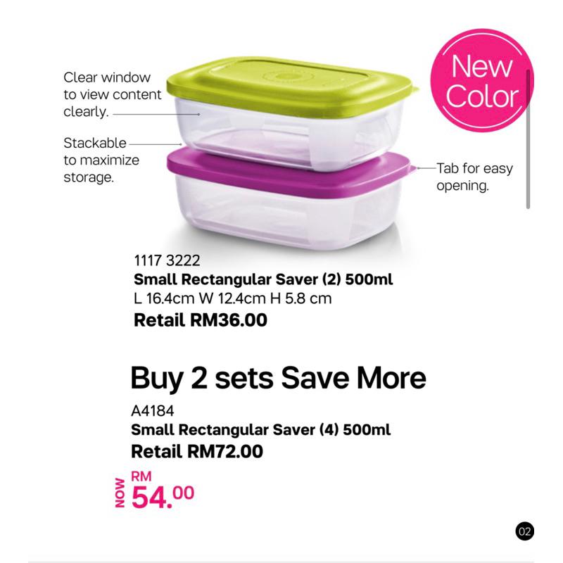 Tupperware Small Rectangular Saver 500ml (2pcs) | Shopee Malaysia