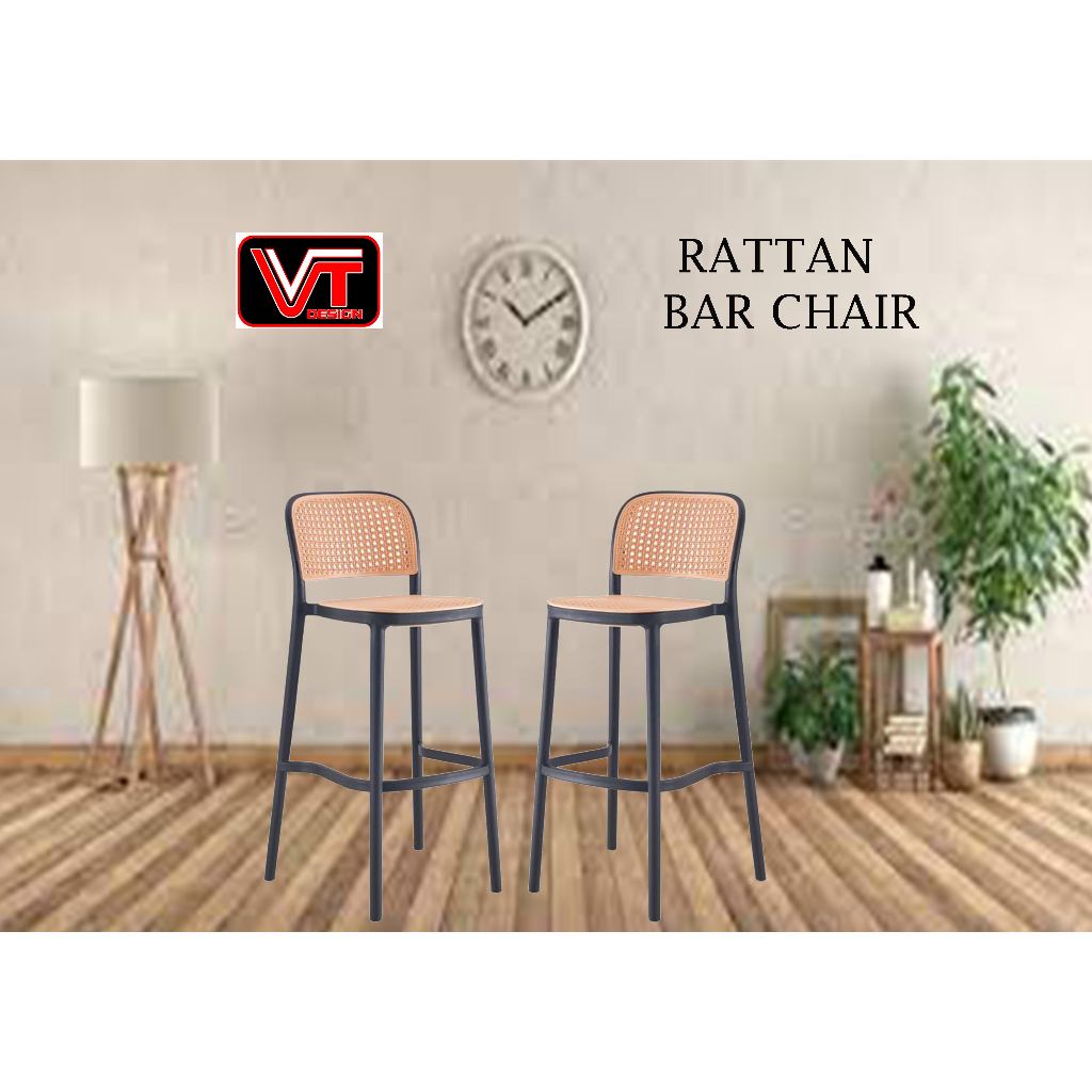 VT Rattan PP Bar Chair Counter Stool Kerusi Rottan Dining Chair ...