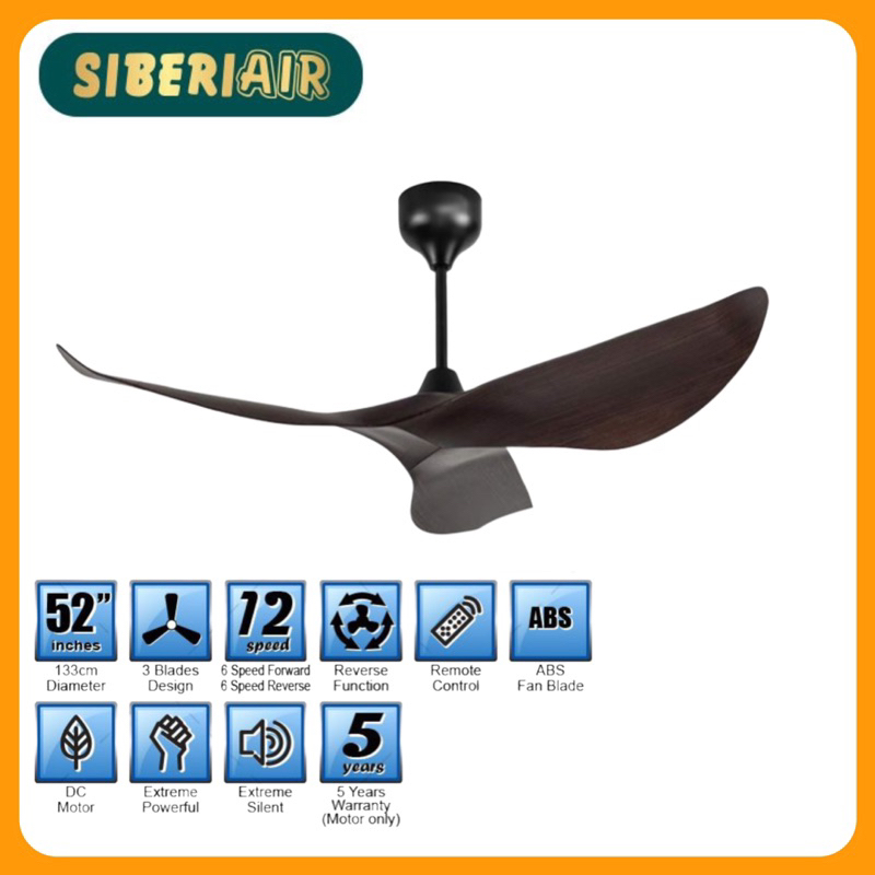 SIBERIAIR SI18 56" DC MOTOR CEILING FAN DARK WOOD / MATTE BLACK 3 ...