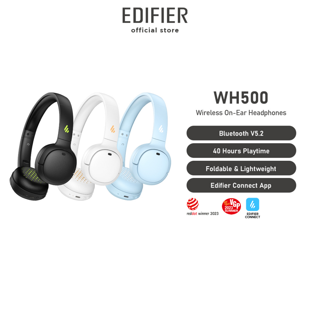 Edifier WH500 On-Ear Headphones - Bluetooth V5.2 | Edifier Connect | Fast Charge | Foldable ...