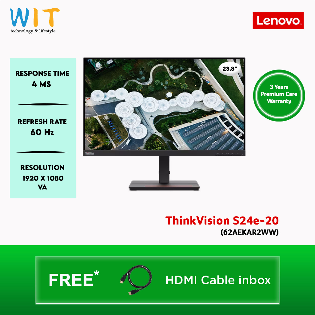 Lenovo ThinkVision S24e-20 Monitor - 23.8" FHD VA Panel /4ms /HDMI /VGA ...