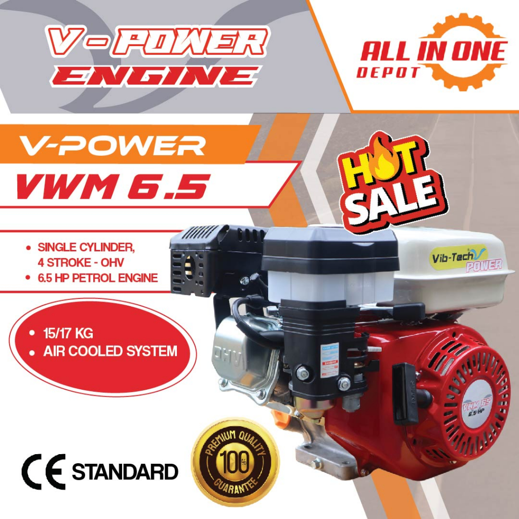 JAPAN TECHNOLOGY V-Power Petrol Engine VWM-65 Gasoline (6.5HP) 4-Stroke ...
