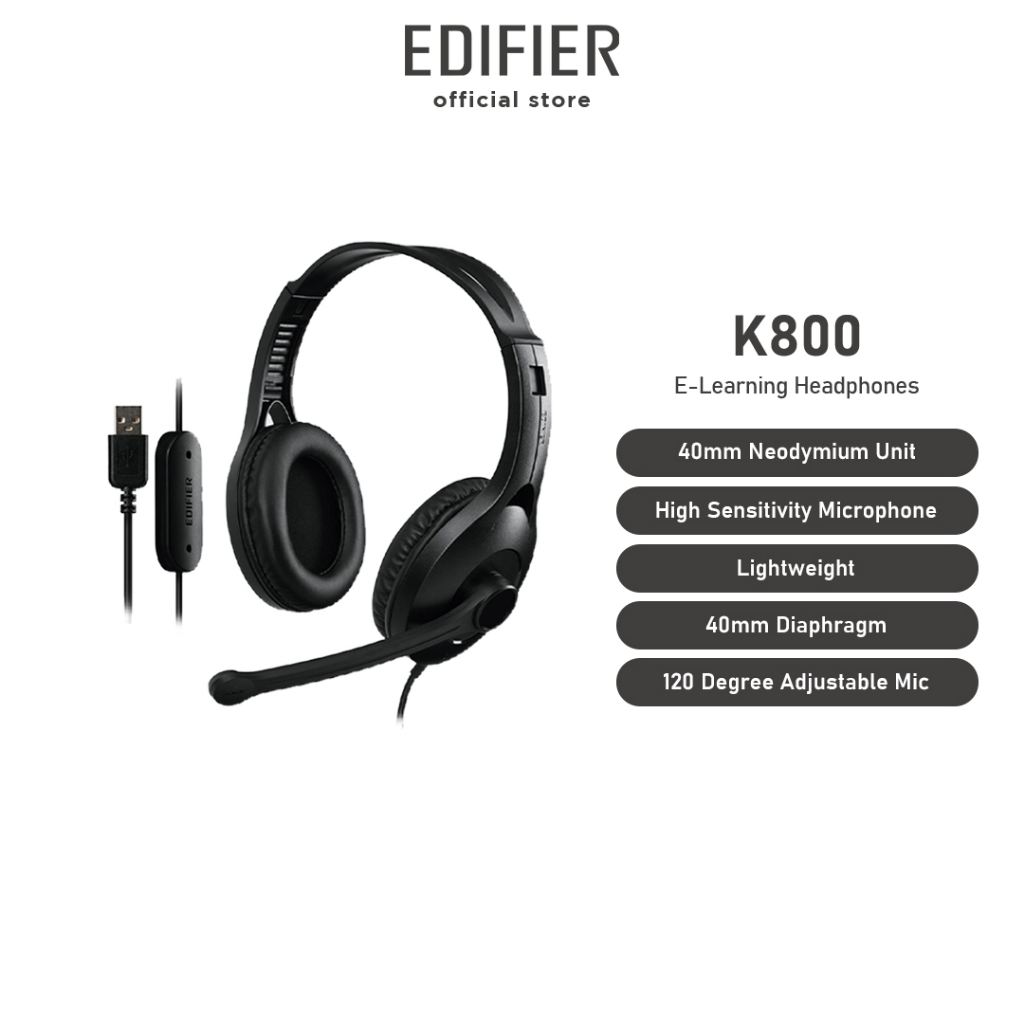 Edifier K800 USB Headphones - USB Connector | 120 Degree Mic | 40mm ...