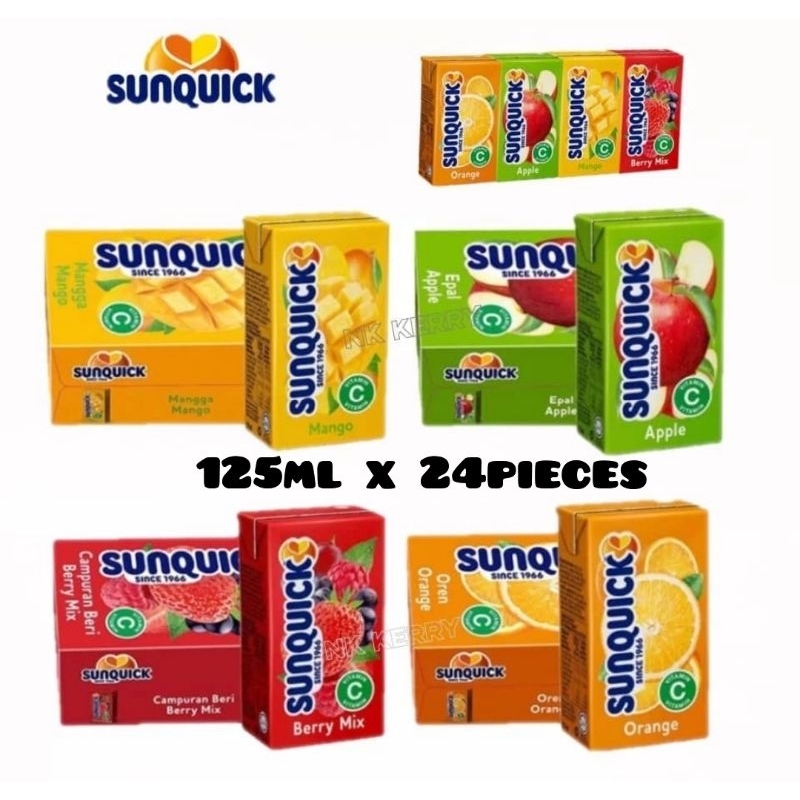 (125ml x 24pcs) Sunquick Air Kotak Assorted Fruit Juice Orange Berries ...