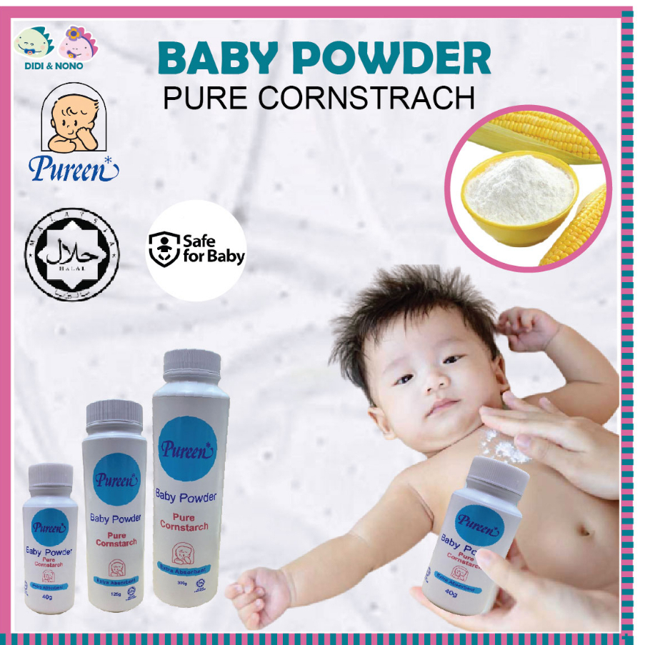 Pureen Baby Powder Pure Cornstarch (300g 125g 40g) Bedak Bayi Bedak ...