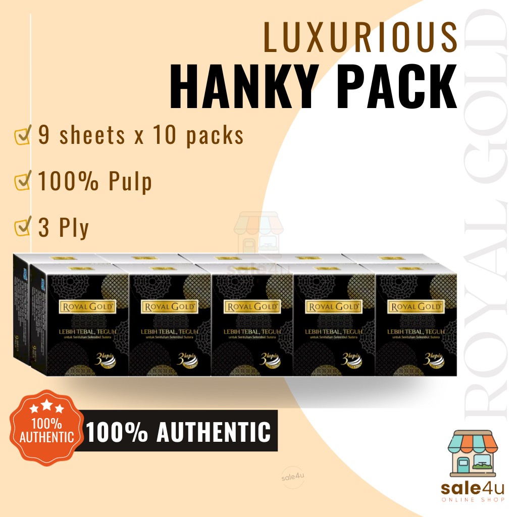 ROYAL GOLD Luxurious Hanky Pack Pocket Tissue 3 Ply 100% Pulp (9 sheets ...