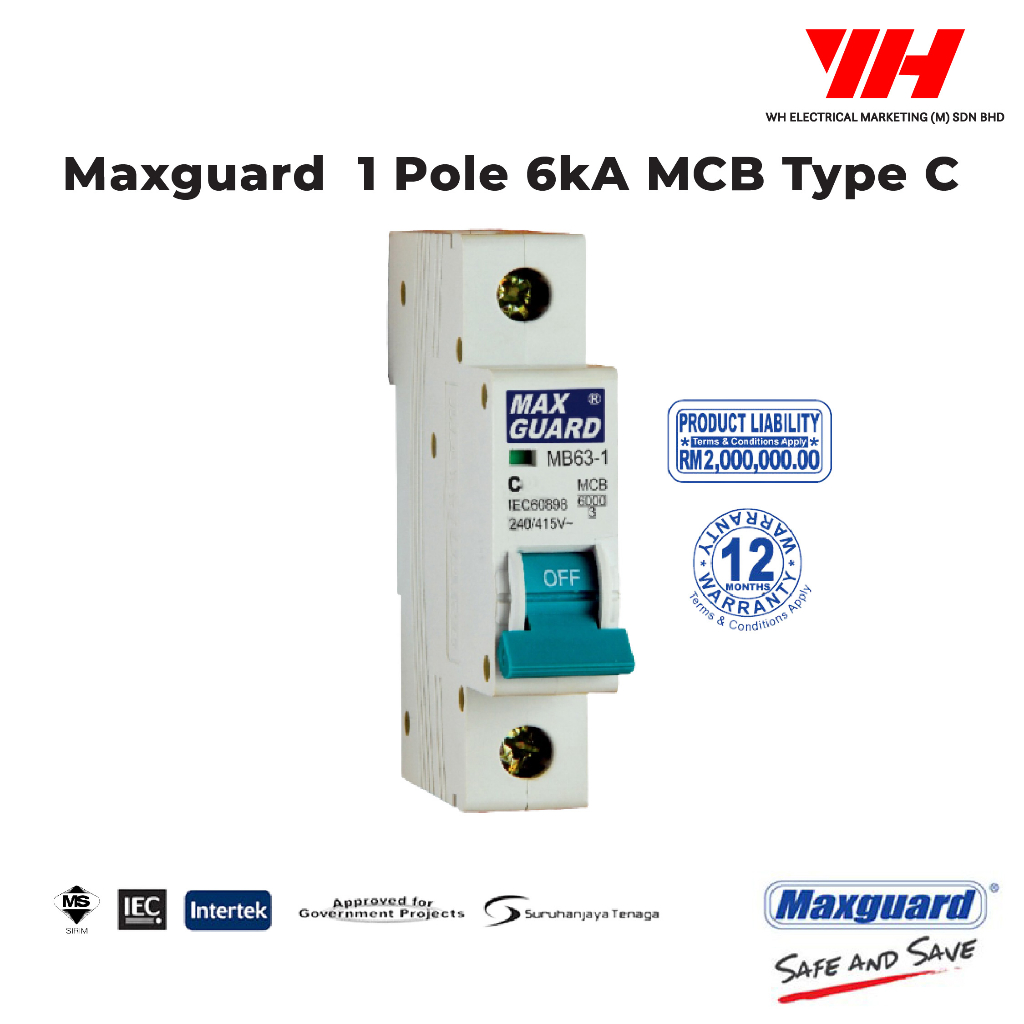 MAXGUARD 1 POLE 6kA MCB Type C (6A/10A/16A/20A/25A/32A/40A/50A/63A) | Shopee Malaysia