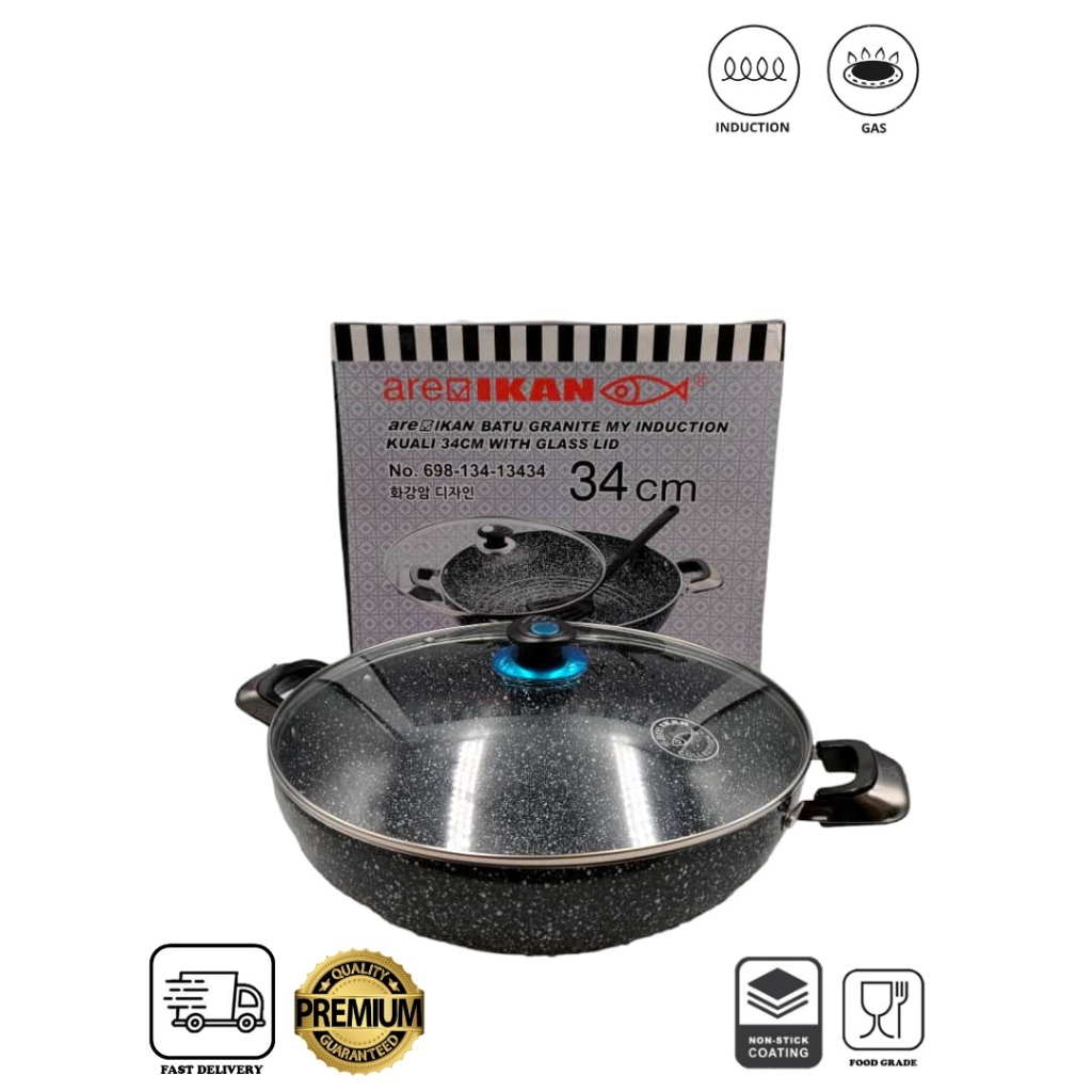 areIKAN Batu Granite My Induction Kuali 34cm with Glass Lid | Shopee ...