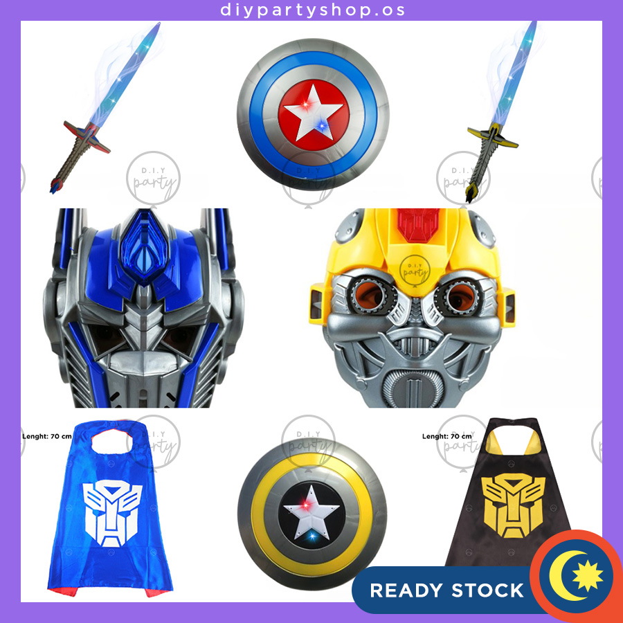 LED Transformers Mask Capes Bumblebee Optimus Prime Topeng Sword Boys ...