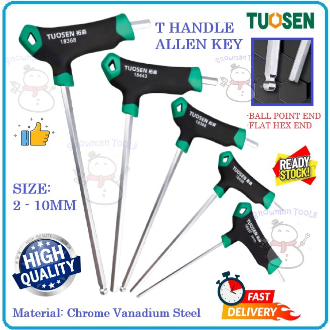 TUOSEN T HANDLE BALL POINT ALLEN KEY HEXAGON 2 WAY HEX SPINDLE KEYS ...