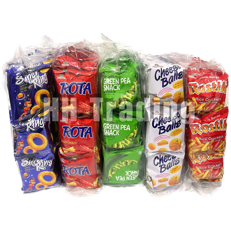 14g x 30’s ORIENTAL CRACKER SNACKS [SUPER RING / ROTA PRAWN / GREEN PEA ...