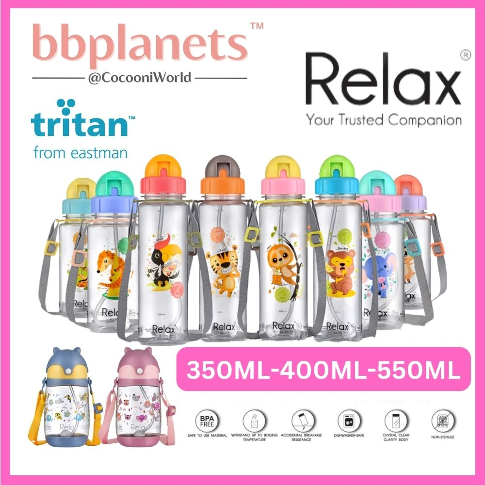RELAX TRITAN KIDS WATER BOTTLE - 350ml 400ml 550ml 宝宝儿童吸管水壶防漏水附肩带350-550毫升 BOTOL AIR BAYI KANAK ...