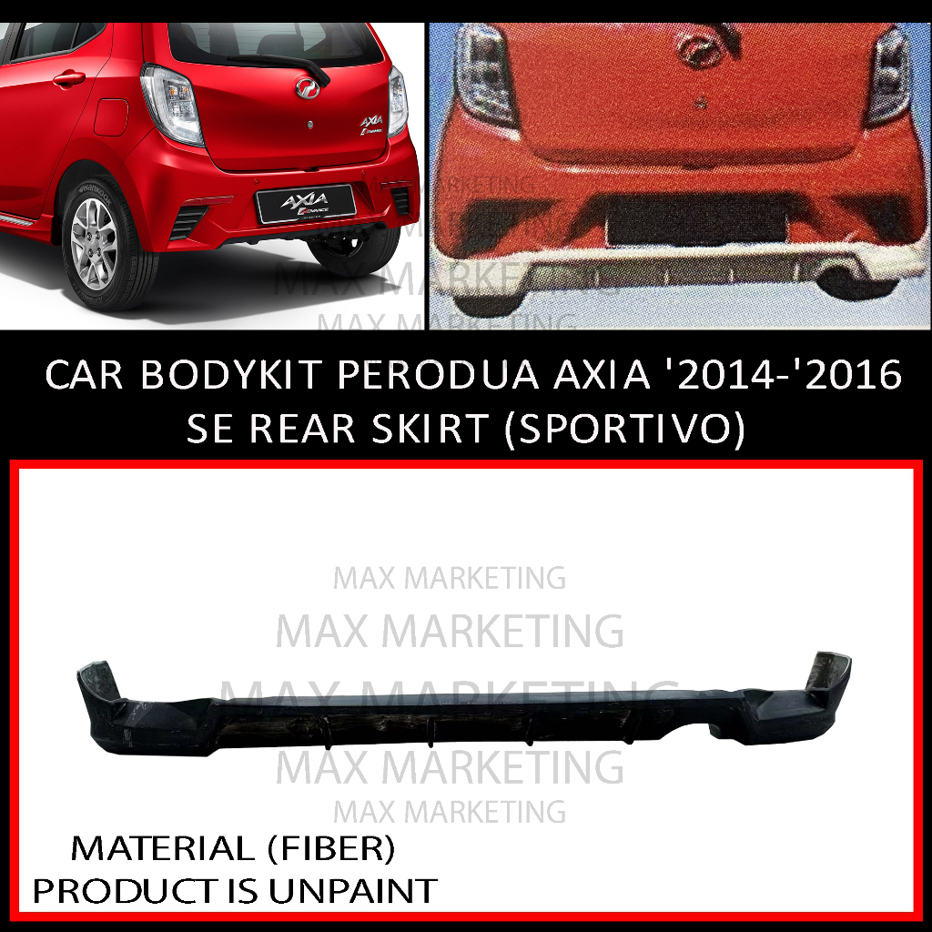 CAR BODYKIT PERODUA AXIA '2014-'2016 SE REAR SKIRT (SPORTIVO) (FIBER ...