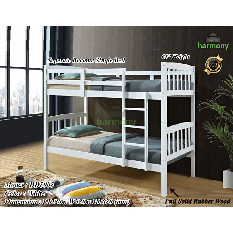 Harmony Full Solid Wood Single Double Decker / Single Size Wooden ...