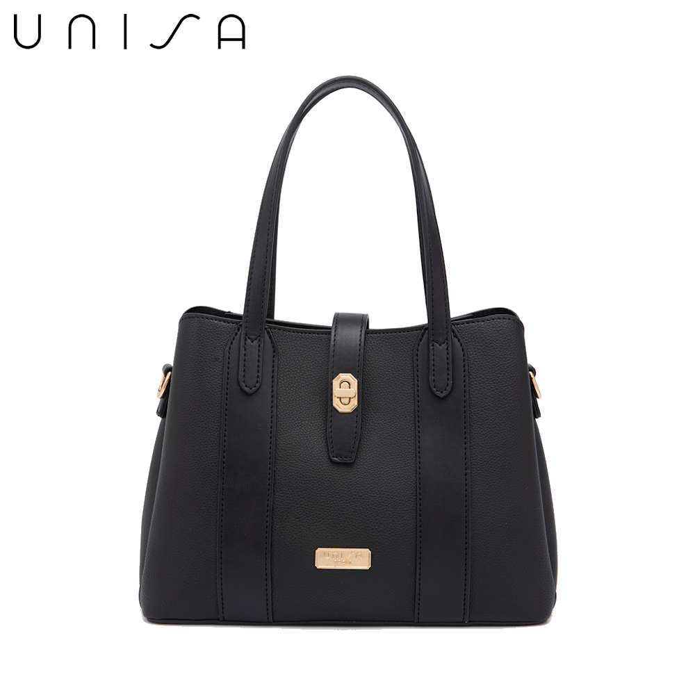 UNISA Duo-Texture Flap Over Convertible Top Handle Bag (Black/Khaki ...