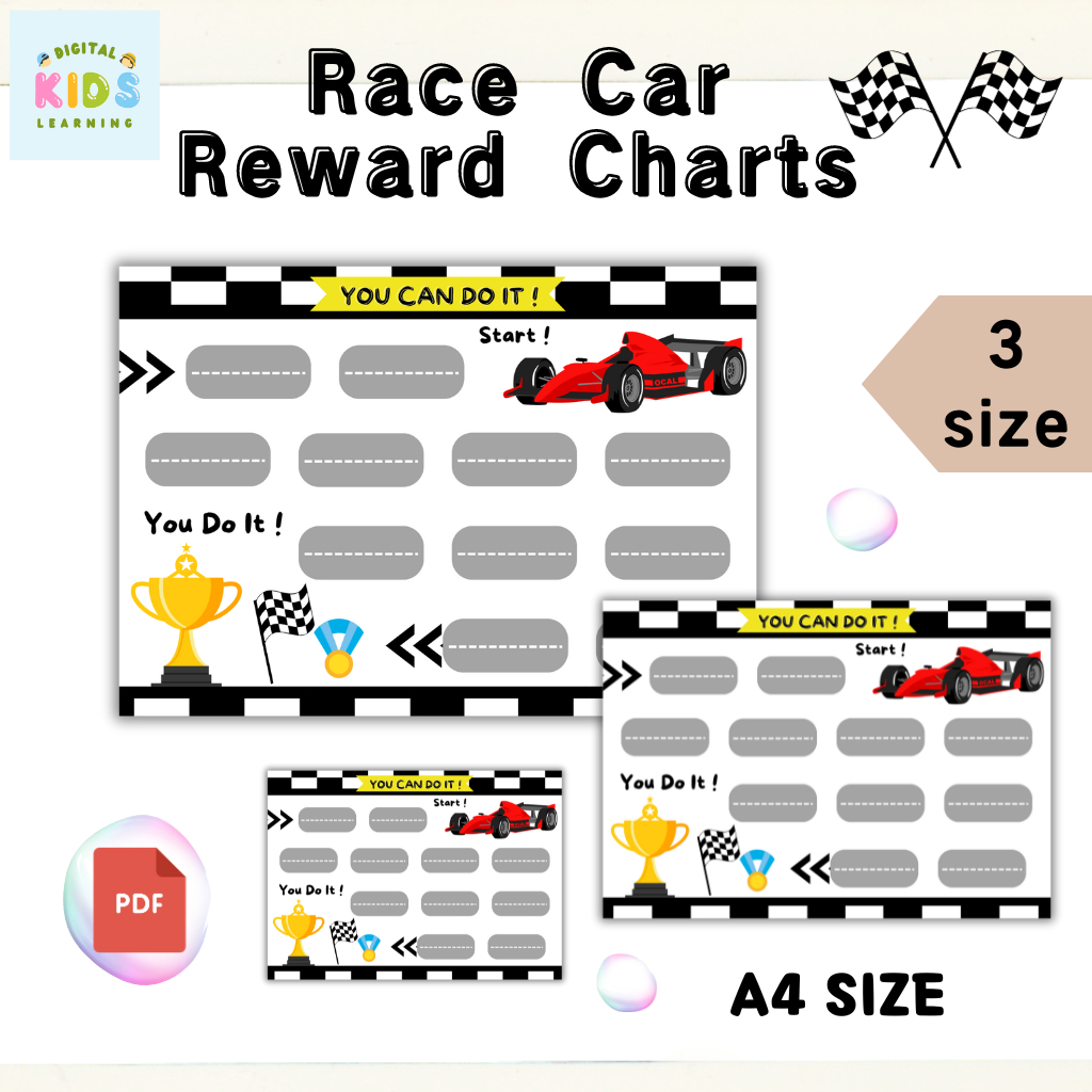 PDF Printable Race car Rewards chart for kids boys Kad Ganjaran Murid ...