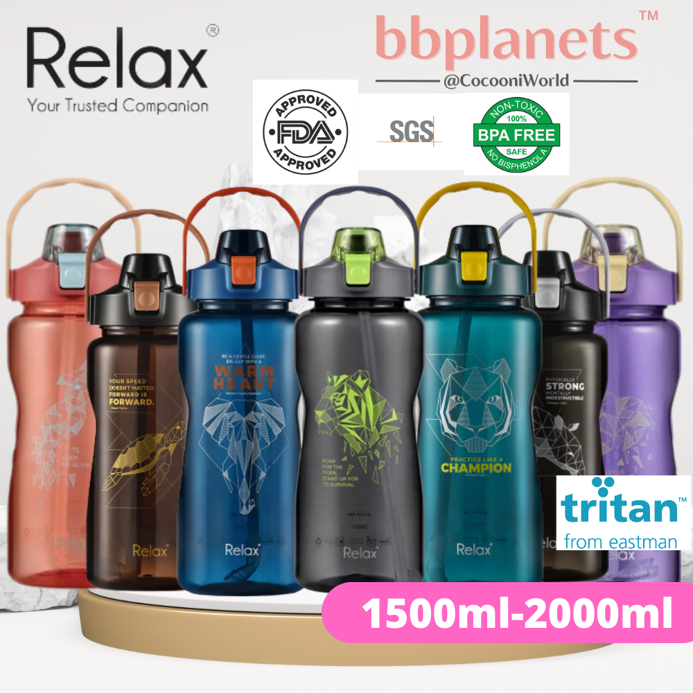 RELAX BOTTLES TRITAN ANIMALS THEME WATER BOTTLE TUMBLER 1500/2000ml 'In ...