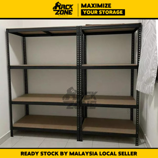 RACKZONE Black 4 Tier Rak Boltless Rack Heavy Duty Rak Besi Bertingkat ...