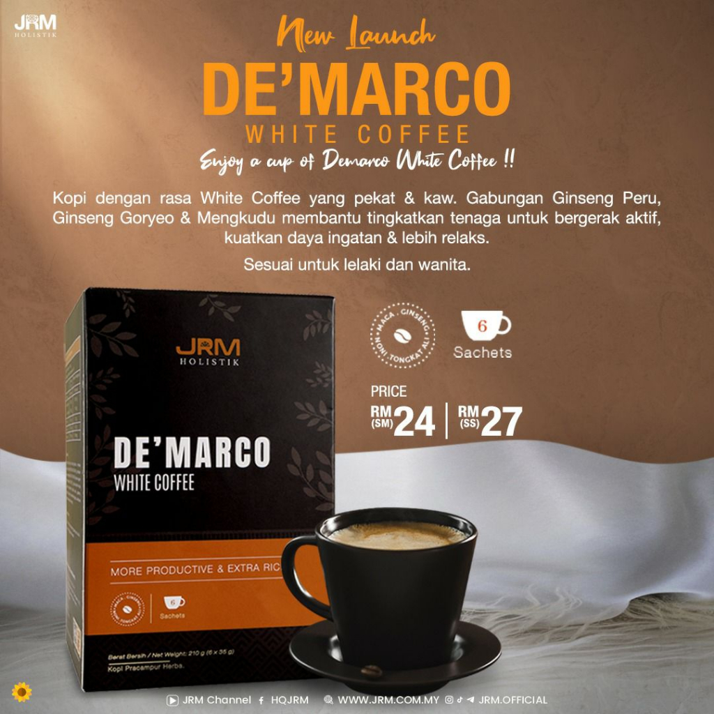 DE'MARCO WHITE COFFEE ORIGINAL JRM (6SACHET) | Shopee Malaysia