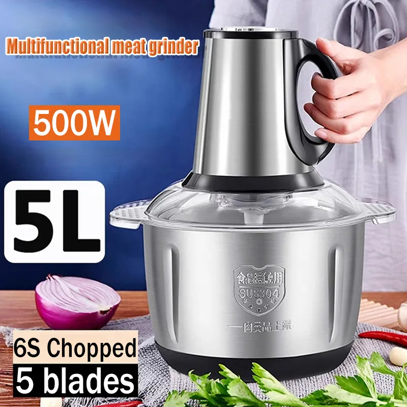5L Meat Grinder 304 Stainless Steel Large Capacity Electric Blender 5 Blade Blender Chopper ...