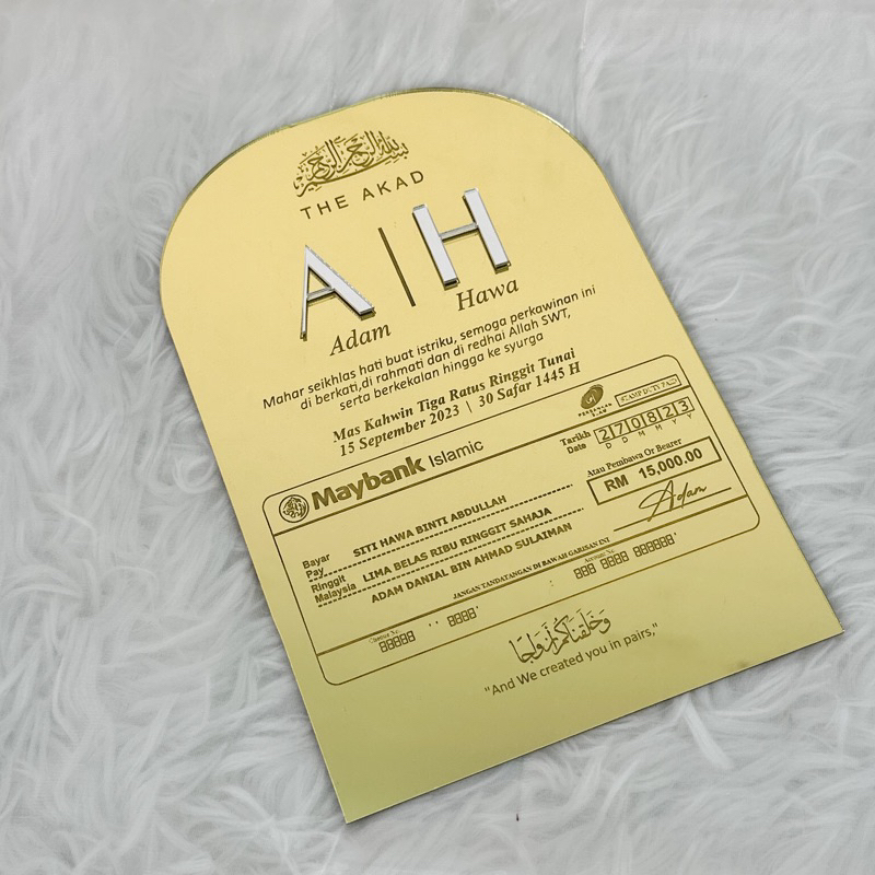 PLAT HANTARAN MAS KAHWIN CEK IJAB QABUL- 3D initial Name : Kayu ...
