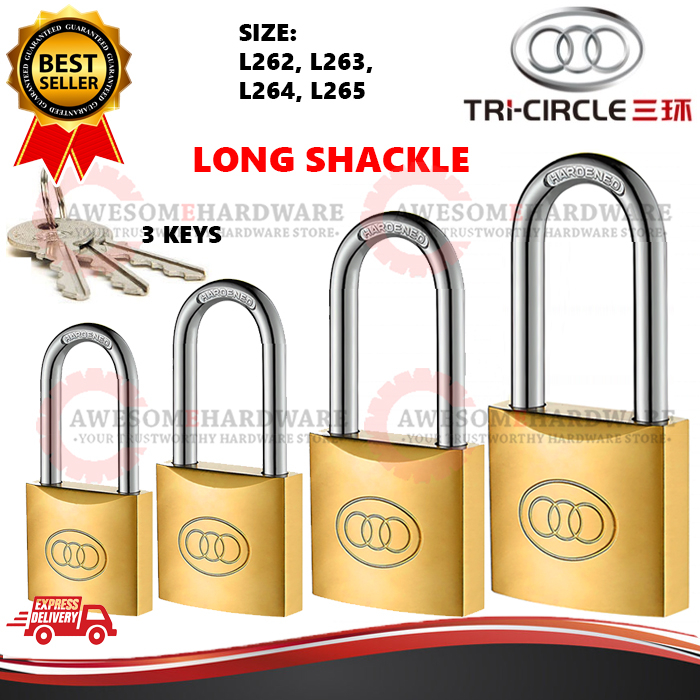 (LONG SHACKLE) TRI-CIRCLE BRASS PADLOCK MANGGA TEMBAGAR 261 262 263 264 ...