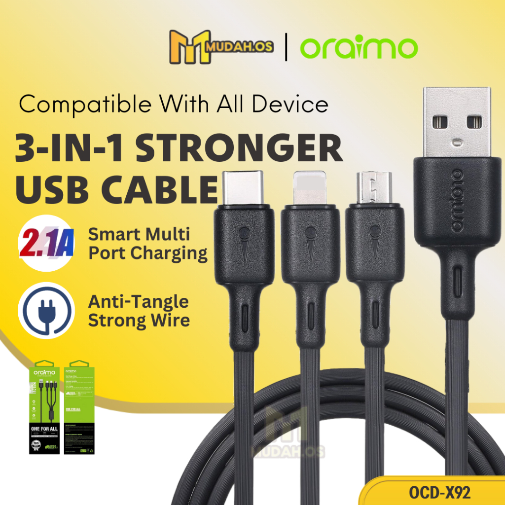 ORAIMO 3 In 1 Phone Charging Cable OCD-X92 Micro USB Type C Braided ...