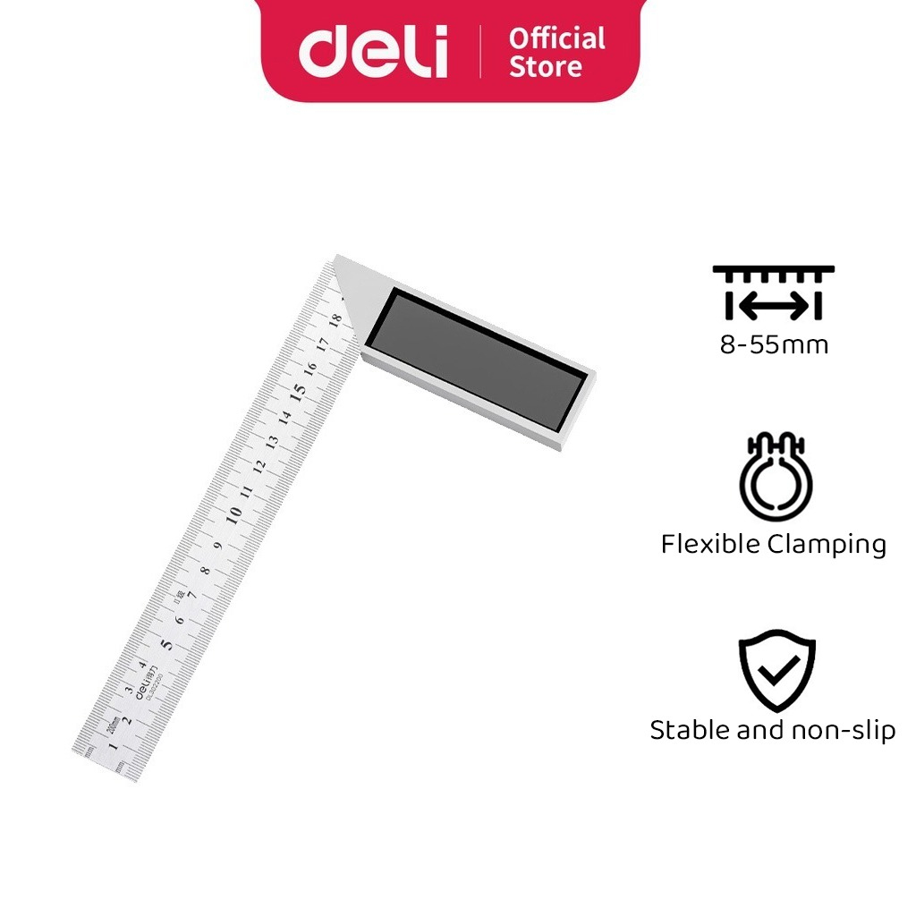 Deli Tools DL302200 Steel Angle Ruler 200mm Non-Slip L Shape Measuring ...