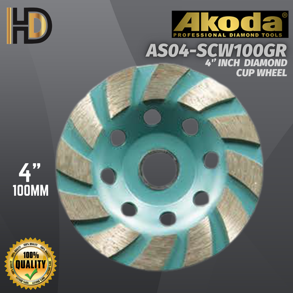 AKODA 4'' 100MM Diamond Cup Wheel / AS04-SCW100GR Diamond Cup Whrrl 100 ...