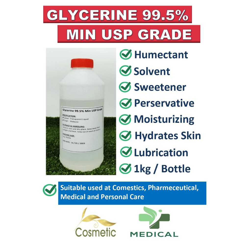 Glycerine 99.5% Min USP Grade (Cosmetic / Medical) HALAL/ 1kg | Shopee ...