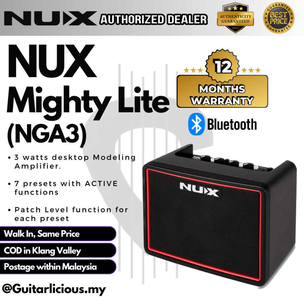 NUX NGA3 Mighty Lite BT MK2 / MKII Mini 3 Watt Desktop Modeling Combo Amplifier ( NGA3 / NGA-3 ...
