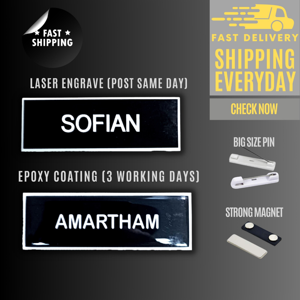 NAME TAG EPOXY/ENGRAVE HITAM PUTIH & LOGO JATA | Shopee Malaysia