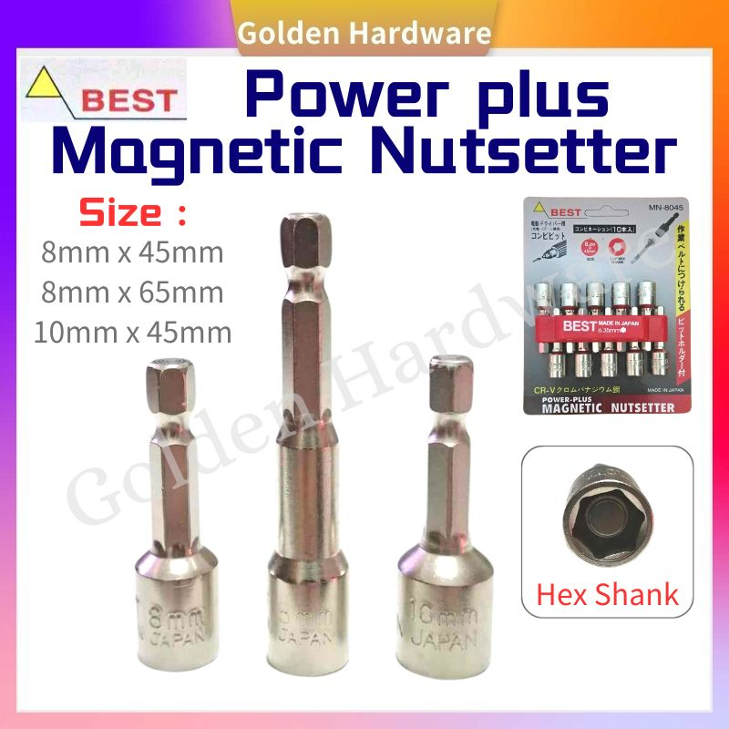 BEST JAPAN 8mm/10mm x 45mm/65mm Power-Plus Magnetic Nutsetter Nut ...