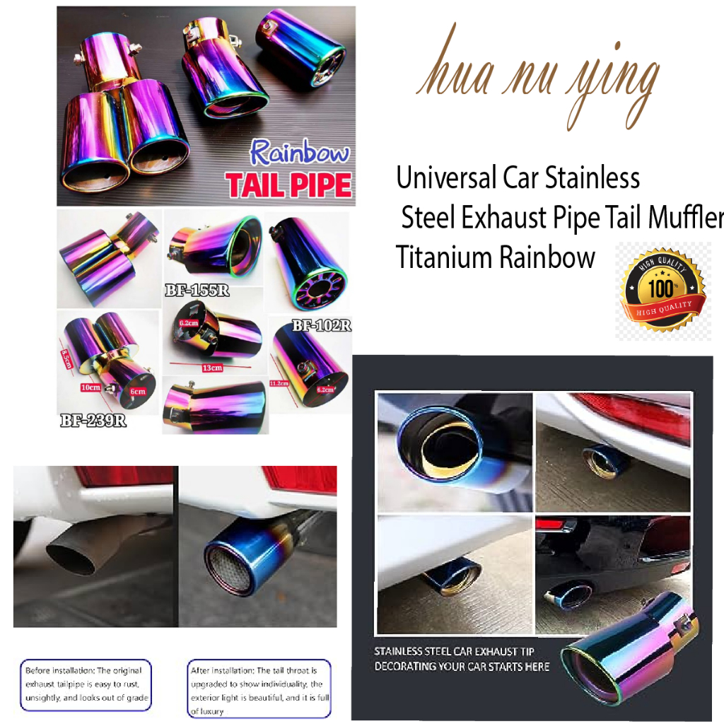 Stainless Steel Dual titanium Exhaust Pipe Car Rear Tail Muffler Tip ...