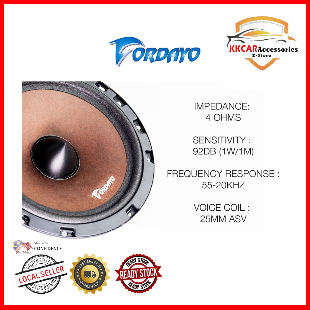 Fordayo 6.5 Inch Mid Bass Speaker Car Audio 200 Watts 4 Ohms Speker Kereta MidBass Automotive ...