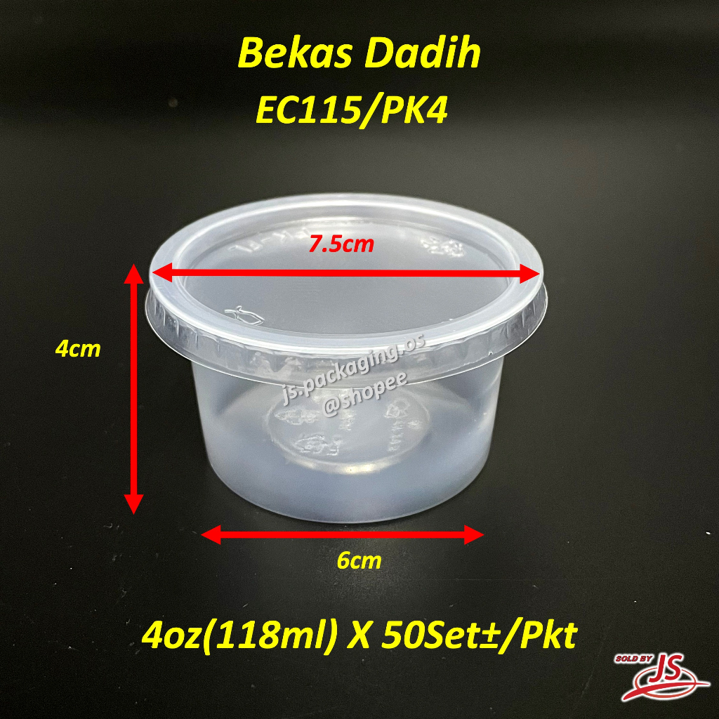PP Round Plastic Container with lids 50Set Bekas Jeli Dadih 8oz/6oz/4oz ...