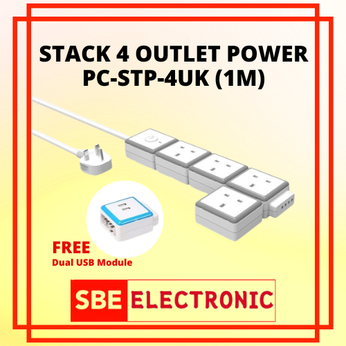 ONEADAPTR STACK 4 Outlet Power Plug Socket Extension Modular Surge PC ...