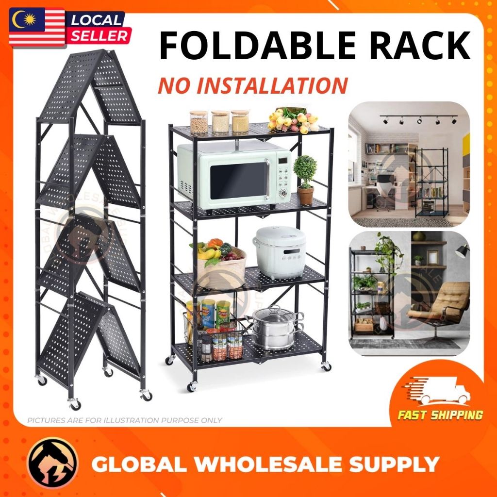 3/ 4/ 5 Tier Metal Folding Rack No Installation Foldable Rack Large ...