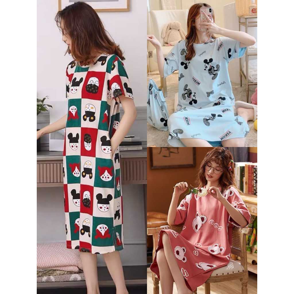[Ready stock] Women Pyjamas Dress T shirt Women Pajamas Dress Nightwear ...