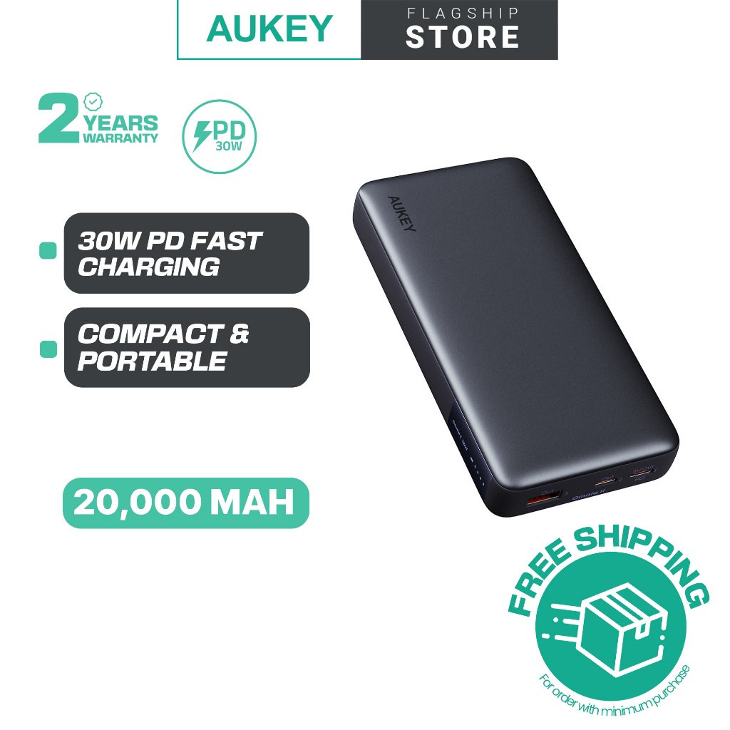 Aukey PB-Y42 Sprint X 30W PD 20K mAh Fast Charging USB C PD 3.0 Power ...